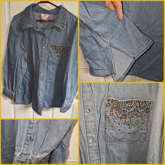 Quacker Factory | Tops | Quacker Factory Ladies Denim Rhinestone Plus ...